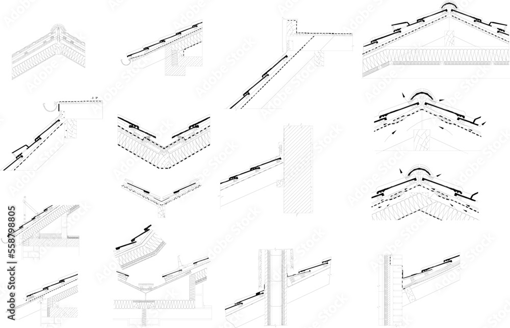 blueprint of sketch vector illustration of detailed roof pieces Stock ...