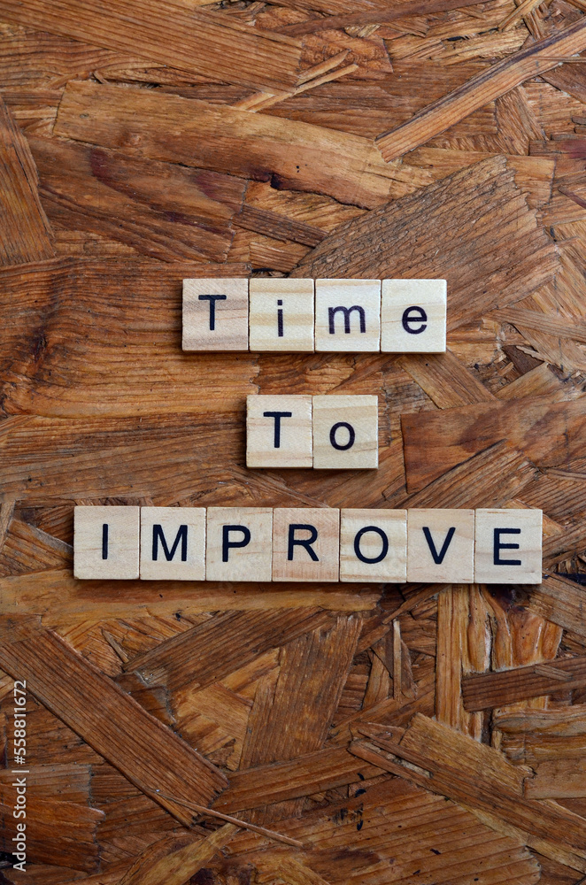 time to improve text on wooden square, business education quotes Stock ...