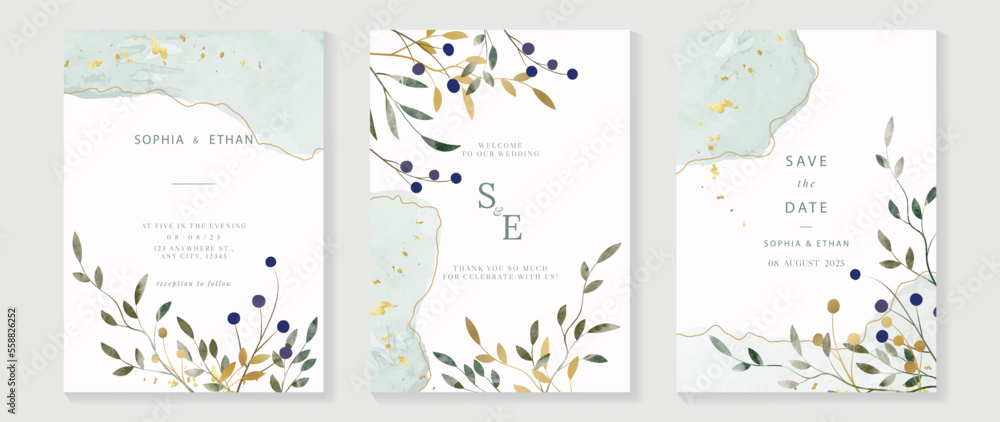 Luxury wedding invitation card background with golden texture line art ...