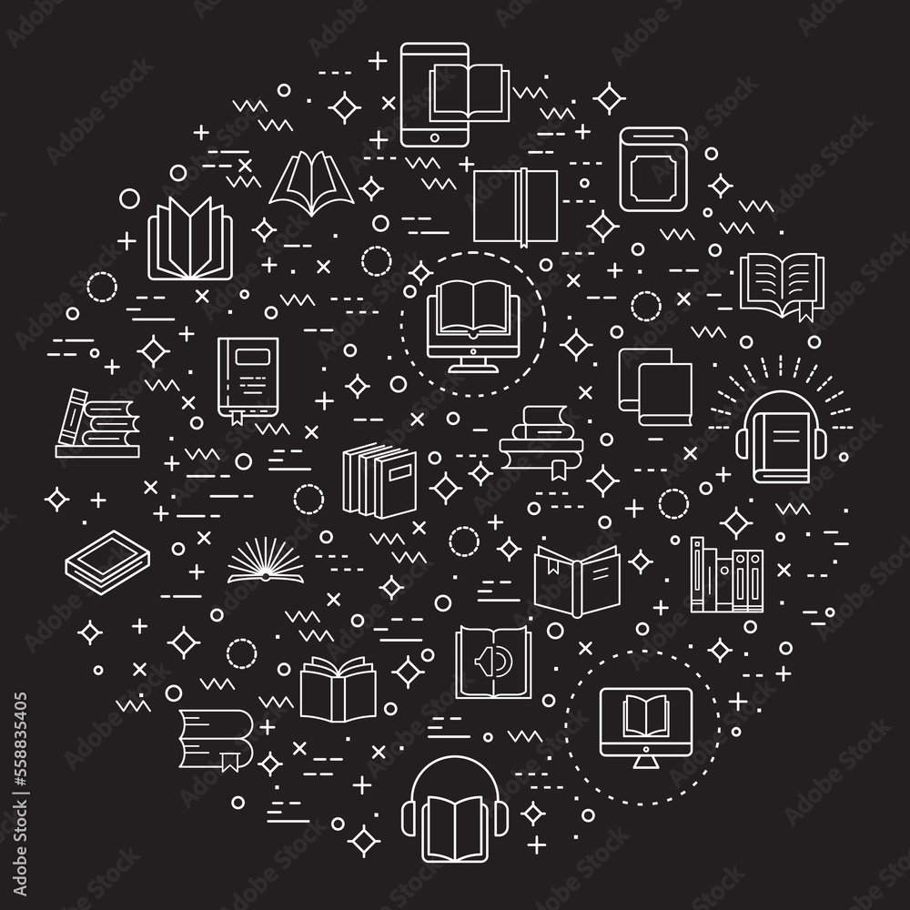 Simple Set of book and reading Related Vector Line Illustration ...
