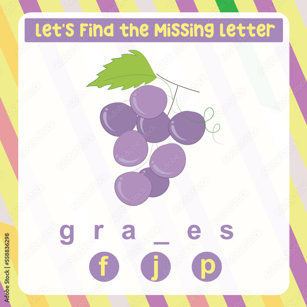 Image vectorielle Stock Find the missing letter worksheet for kids ...
