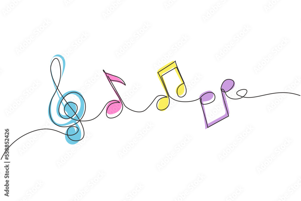 Continuous one line drawing abstract music note background, notes ...
