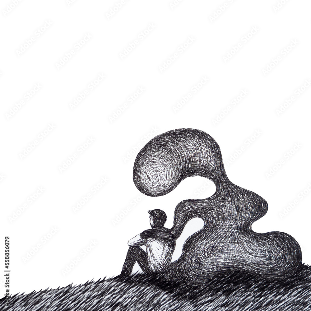 human man body sit with mind mental health healing spiritual sad pain ...