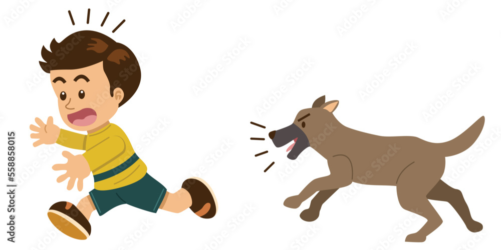 Angry dog chasing a boy illustration Stock Vector | Adobe Stock