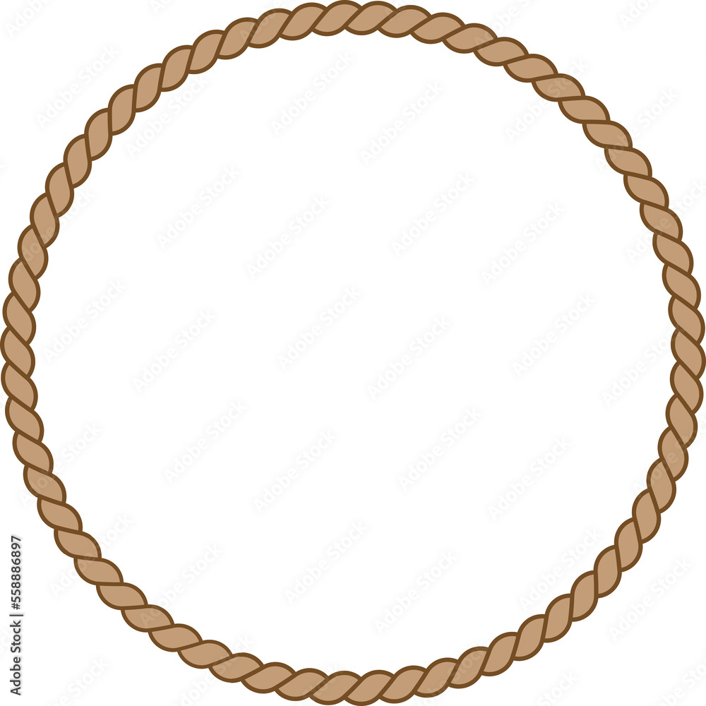 Vintage circle rope frame, brown string border isolated on transparent ...