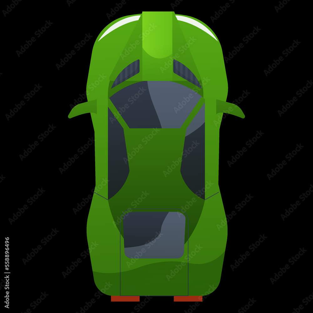 Race car top view in cartoon style transport with shadows and light ...