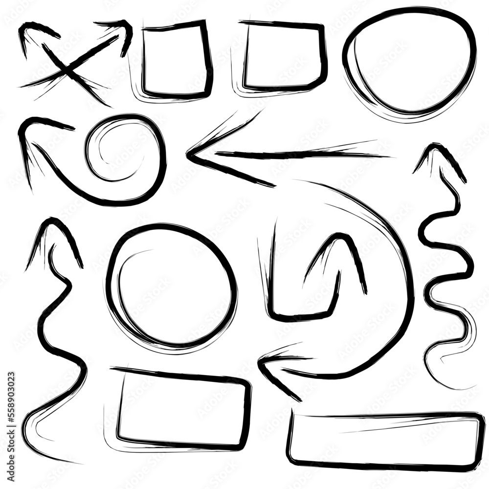 Hand Drawn Arrows Set Black Direction Pencil Sketch Symbols Collection Vector Illustration