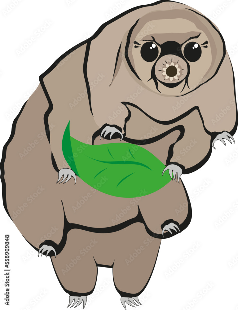 Cute cartoon tardigrade (water bear) isolated on a white background ...