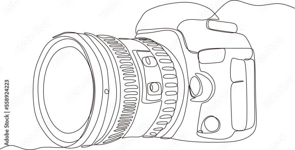 Continuous line art or one line drawing of camera in linear style and ...