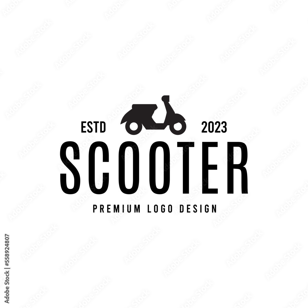 Moped scooter logo design. Retro scooter side view vector design. Stock ...
