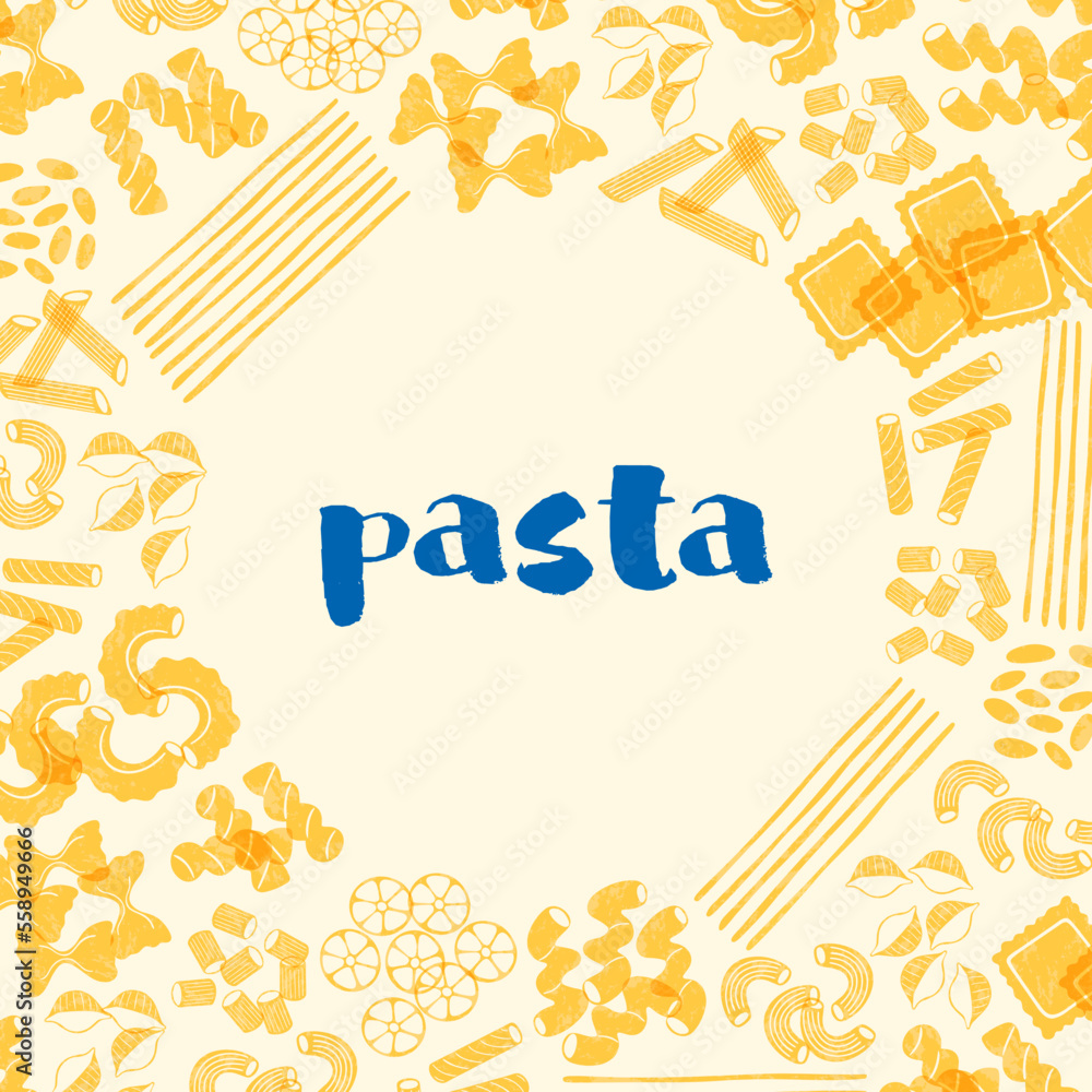 Italian pasta frame. Different types of Italian pasta. Spaghetti ...