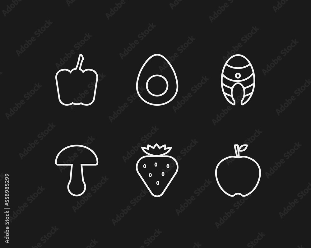 Linear style food icons. Set of health food symbols. Minimalistic ...
