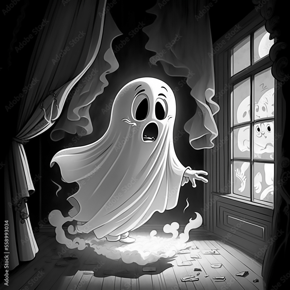 ghost in cartoons from the 30s style Stock Illustration | Adobe Stock