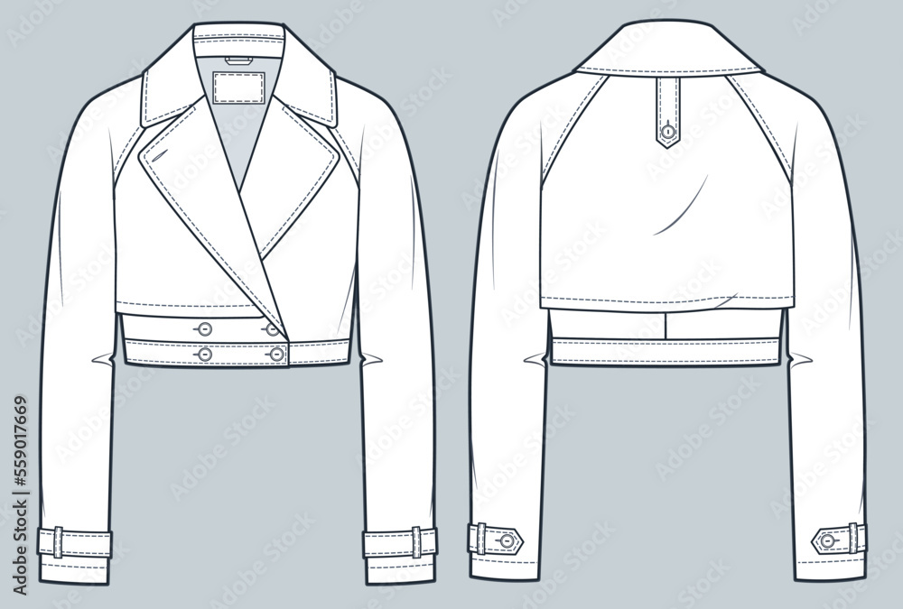 Cropped Trench Coat technical fashion Illustration. Raglan Sleeve ...