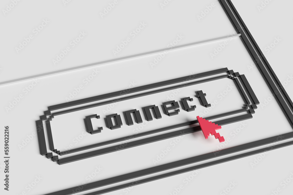 Pixelated mouse pointer and retro computer OS dialog showing a Connect ...