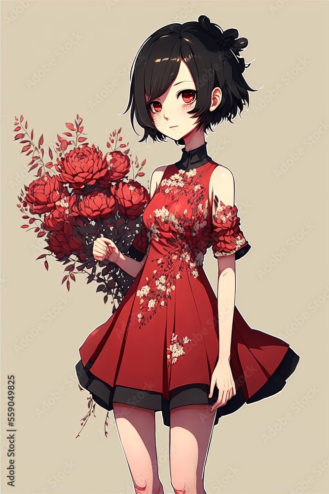 Fashion Full body of Short black hair Shibuya Anime Style, Sharp eyes ...