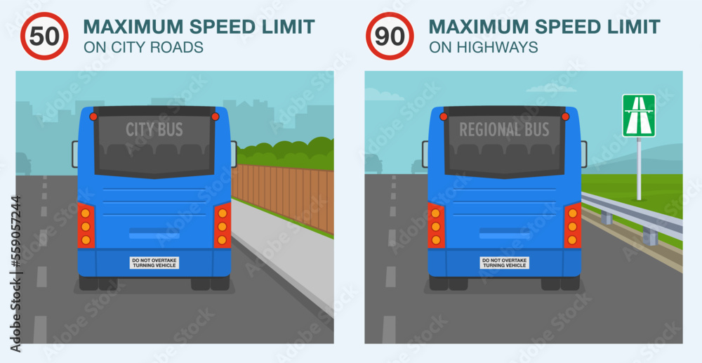 Vetor Safe driving tips and traffic regulation rules. Maximum speed on ...