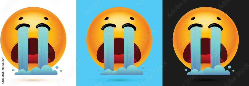 Crying emoji with tears, Emoji vector set, A weeping face emoji with ...
