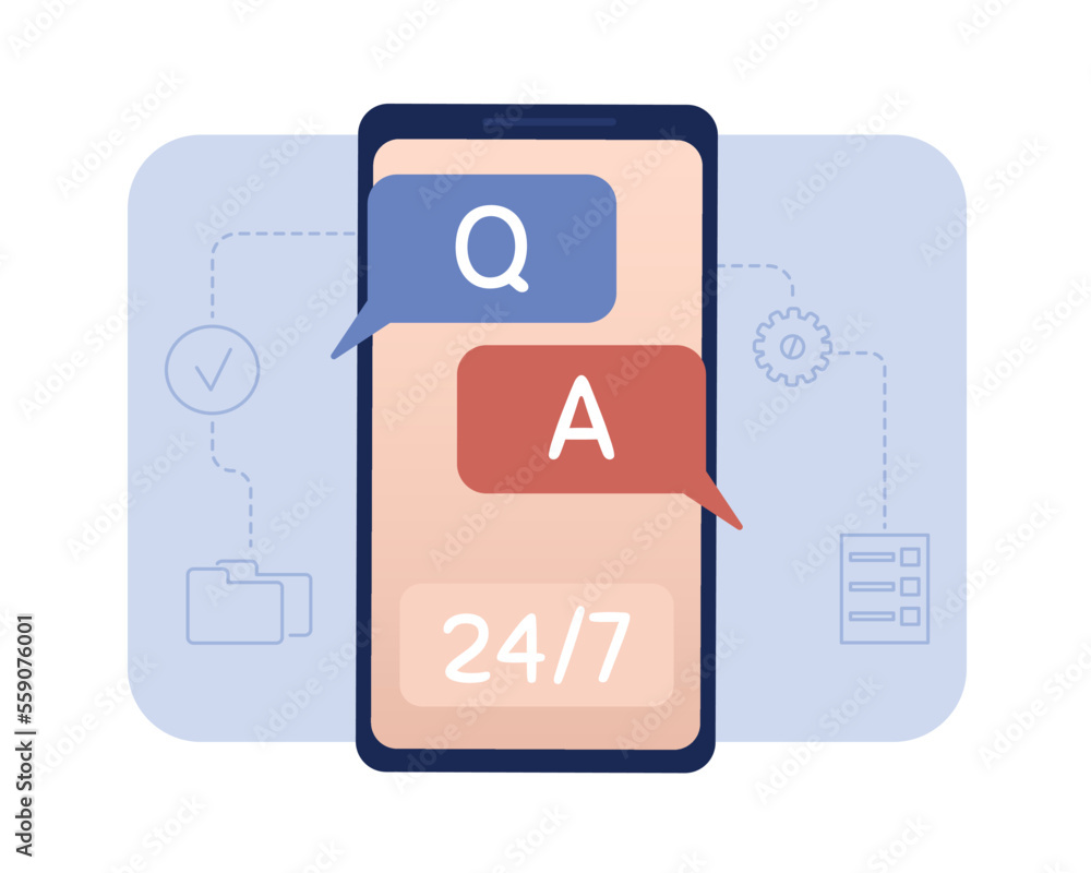 Live tech support via mobile phone 2D vector isolated illustration ...