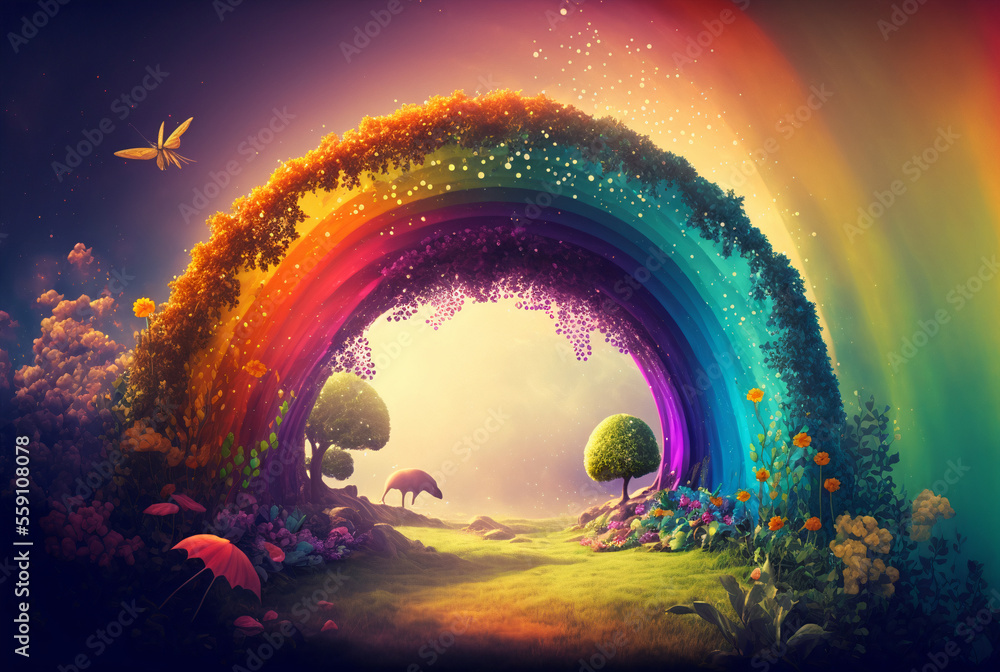 Experience the Magic of a Fantasy Garden with a Colorful Rainbow ...