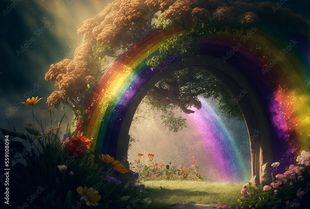 Experience the Magic of a Fantasy Garden with a Colorful Rainbow ...