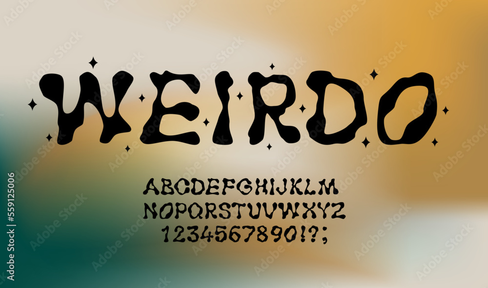 Y2K font. Liquid alphabet, melted letters and funky numbers. typeface ...