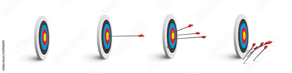 3d archery target with arrows set, isometric view vector illustration ...