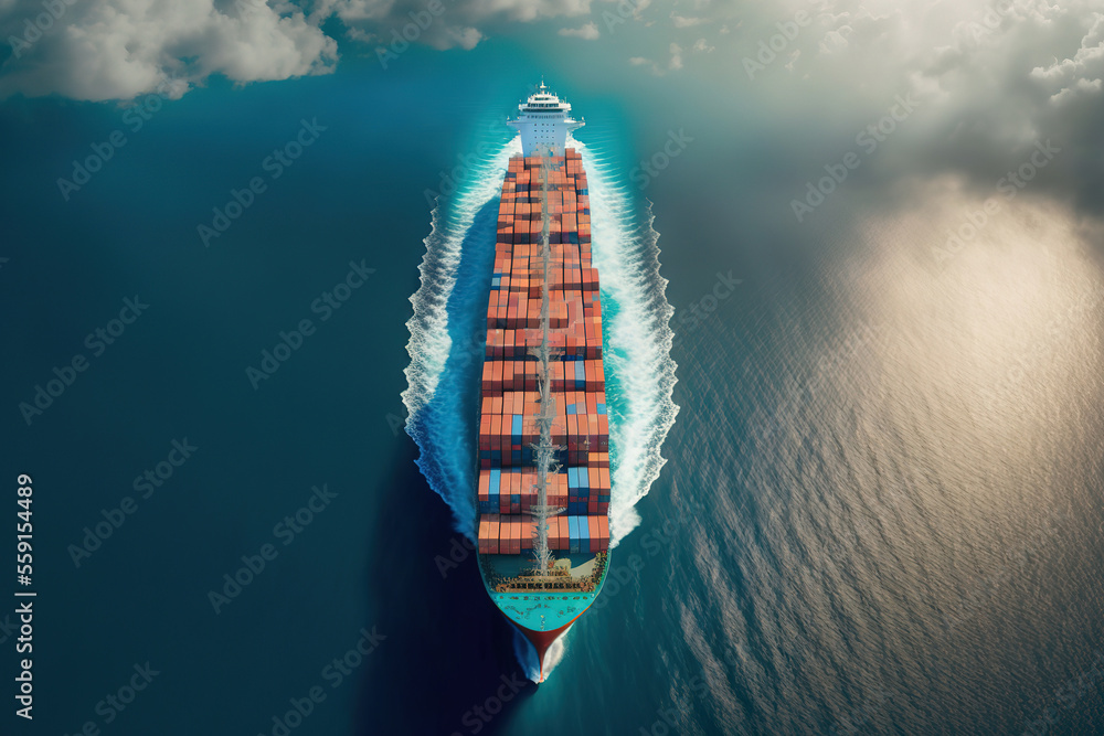An aerial view of the tanker vessel with fully of container boxed on ...