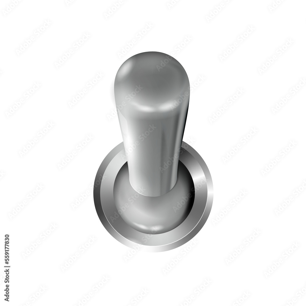 3d metal toggle switch, realistic chrome object. The On and off. Silver ...