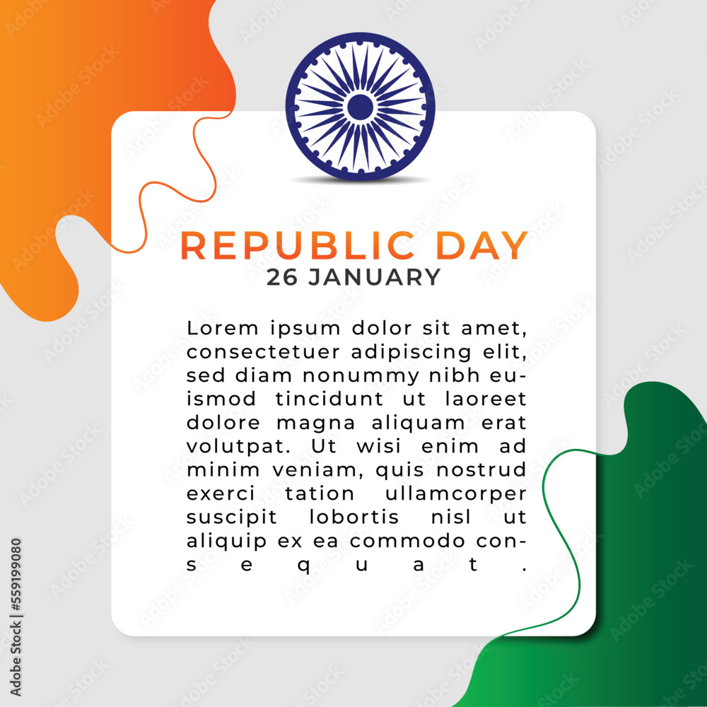 26 January Happy Republic Day Poster Design with copy space. India flag ...