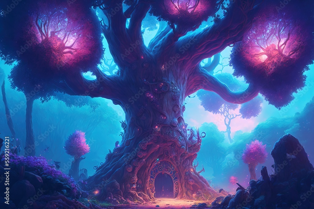 Giant world tree in fantasy concept. anime style. illustration painting ...