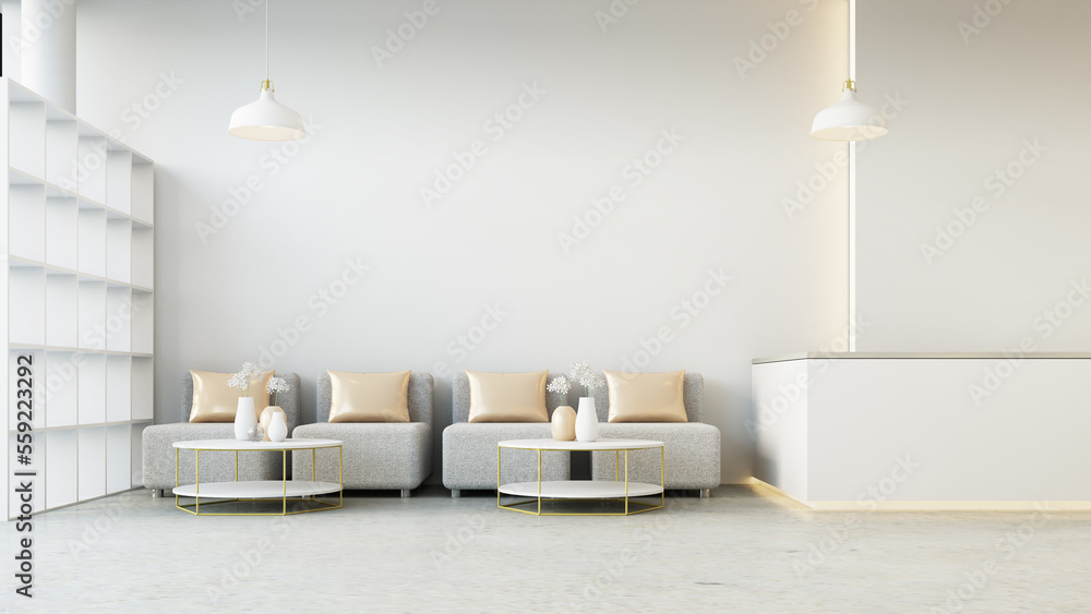 modern salon reception desk and wating area interior - 3D rendering ...