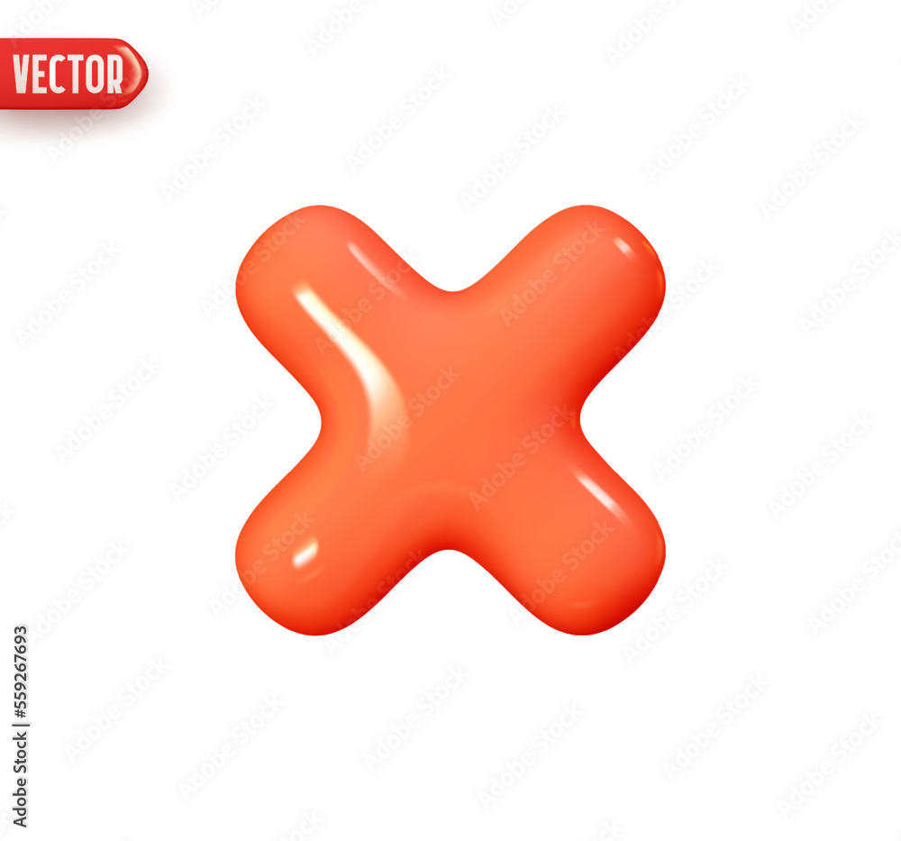 Symbol X mark, plastic red latin letter X. Realistic 3d design In ...