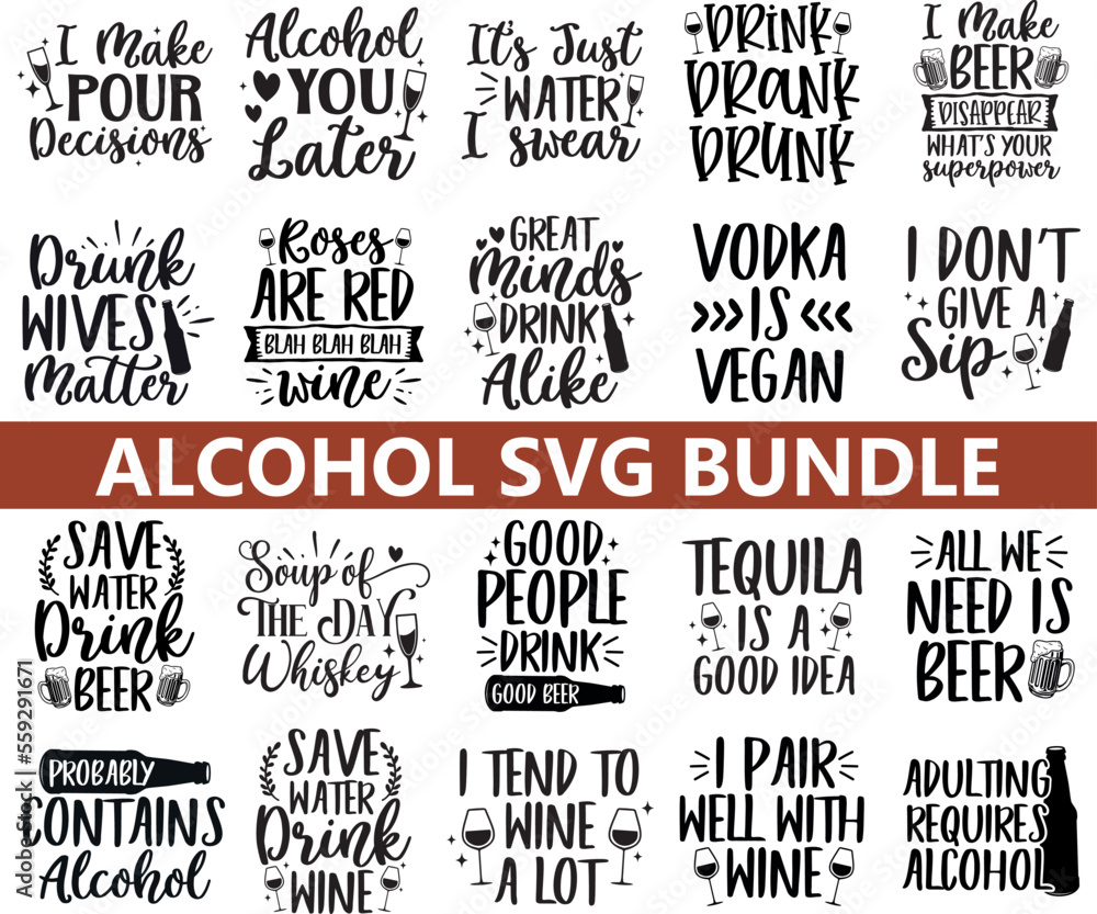 Alcohol Bundle Svg, Wine svg, funny alcohol svg, Drink Svg, drinking ...