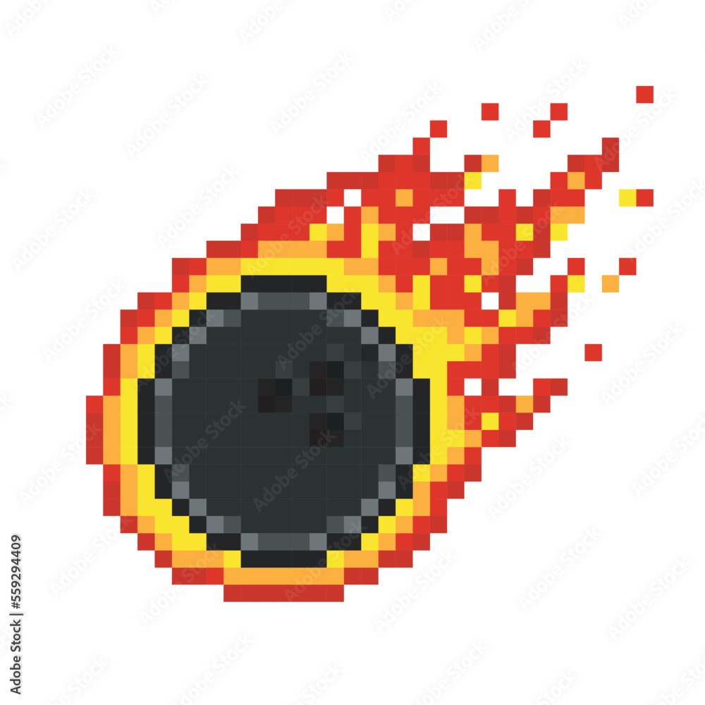 Bowling ball in fire, pixel art sport Stock Vector | Adobe Stock