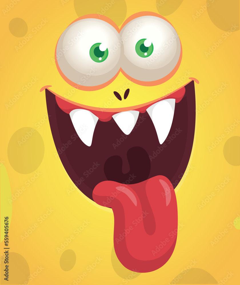 Funny cartoon monster character face expression showing long tongue ...