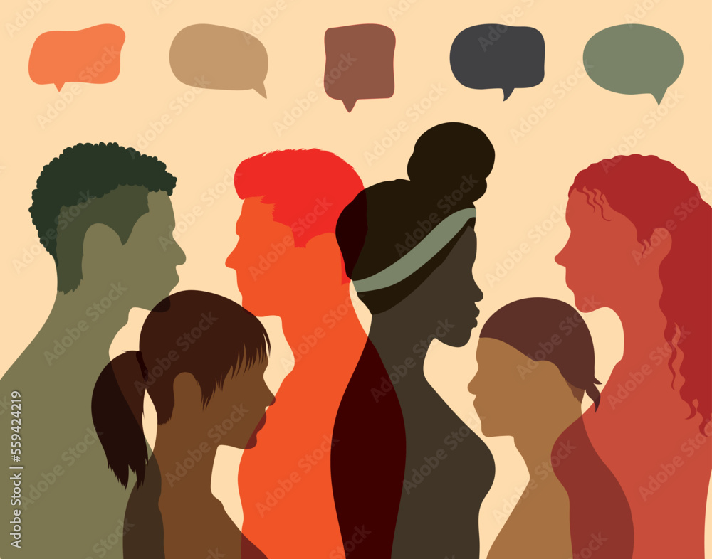 Having a dialogue and informing each other. Diversity people. Talk and ...