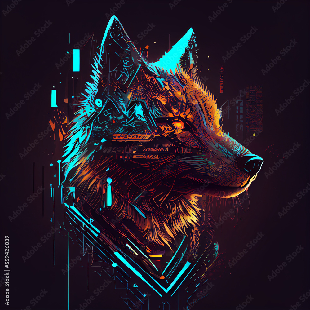 Wolf logo in style of cyber punk, futuristic neon logo with wolf ...