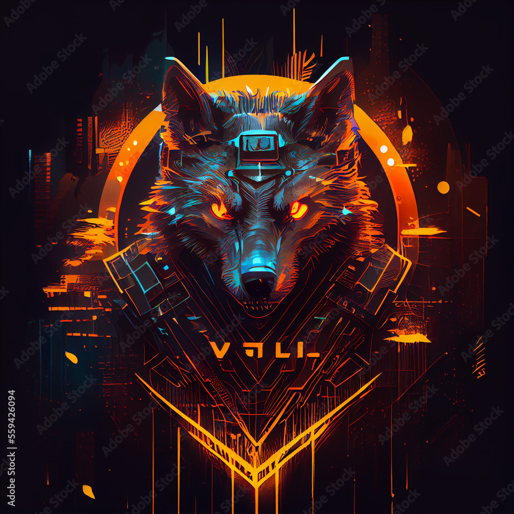 Wolf logo in style of cyber punk, futuristic neon logo with wolf ...