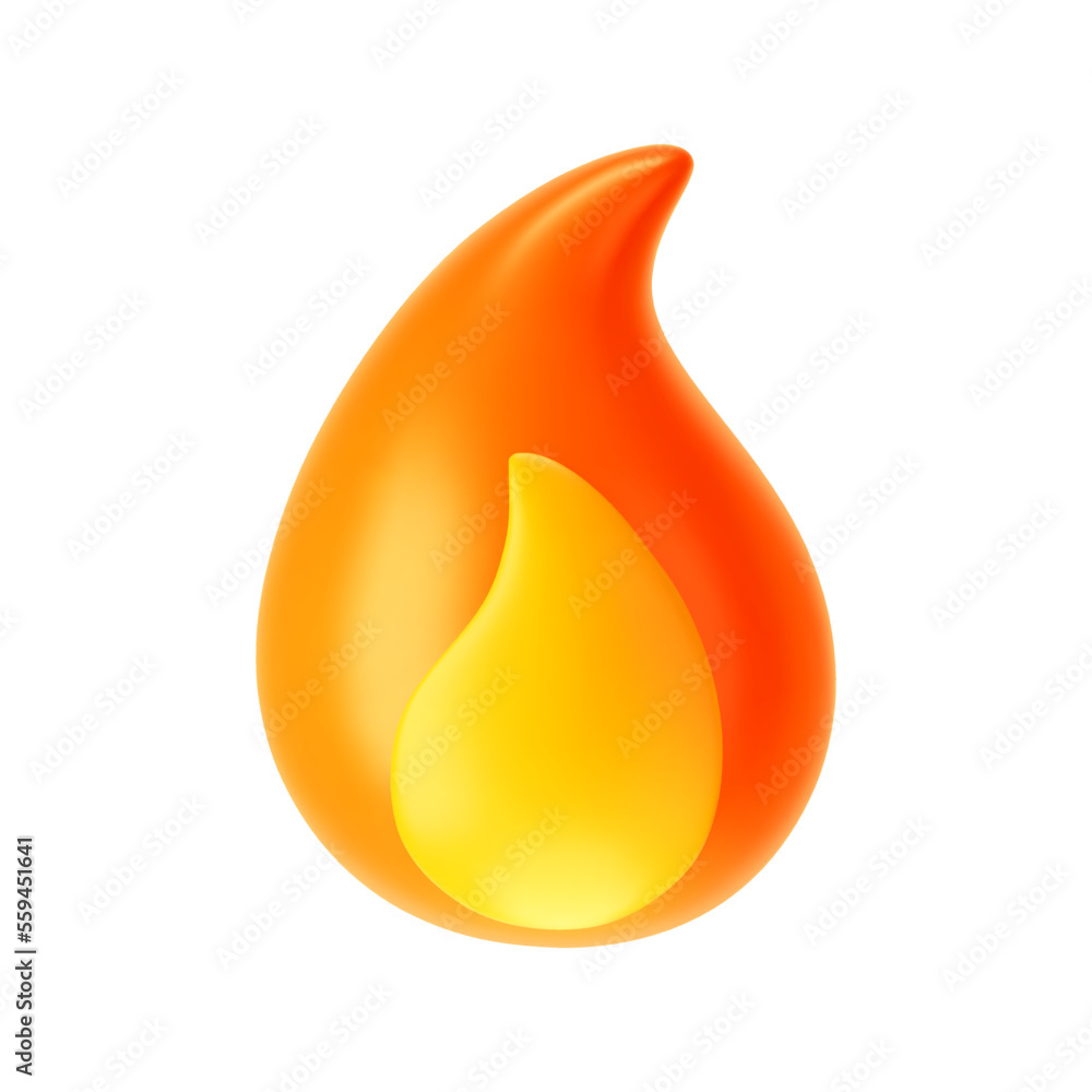 3d fire flame icon isolated on white background. Render of fire emoji ...