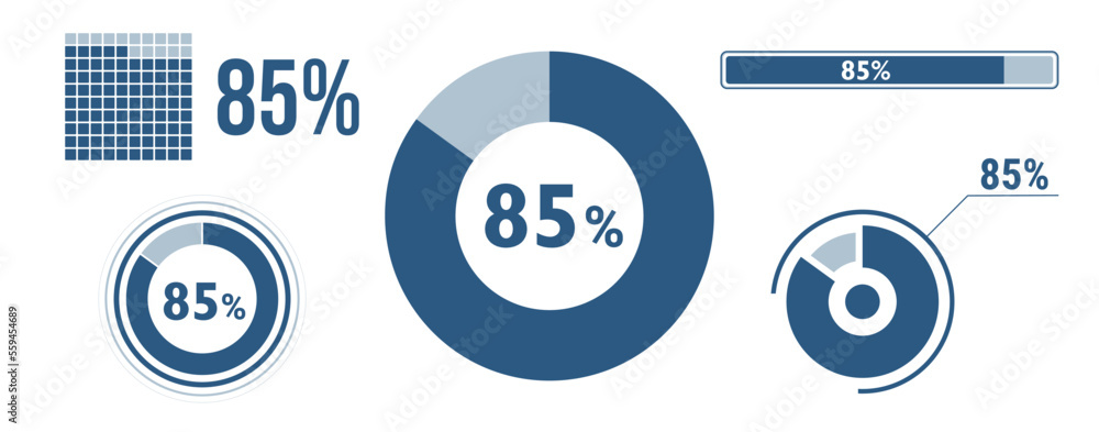 85 Percentage Infographic Set Eighty Five Circle Diagram Pie Donut