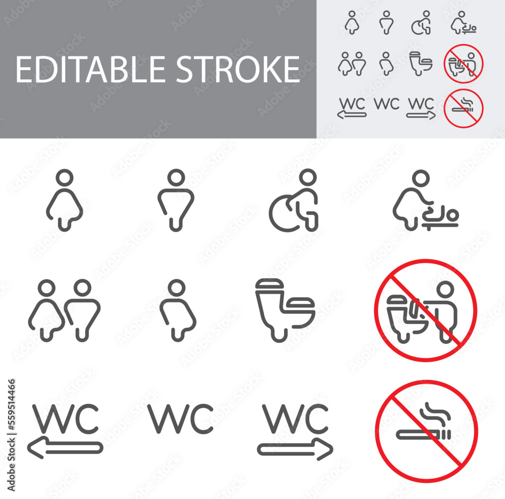 Toilet Room Silhouette Icon. Set of WC Sign. Bathroom, Restroom ...