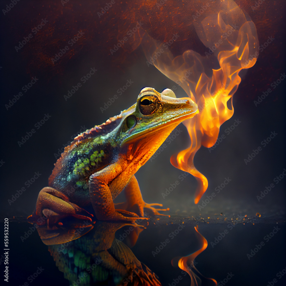 Frog breathing fire ai art Stock Illustration | Adobe Stock