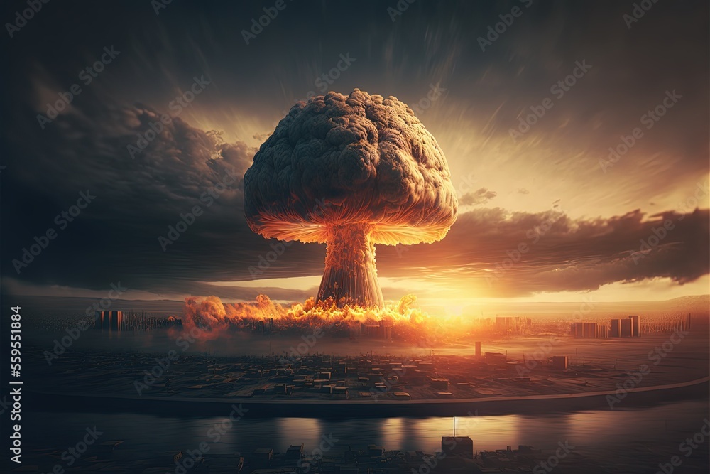 Huge nuclear bomb explosion, end of the world, doomsday in a post ...