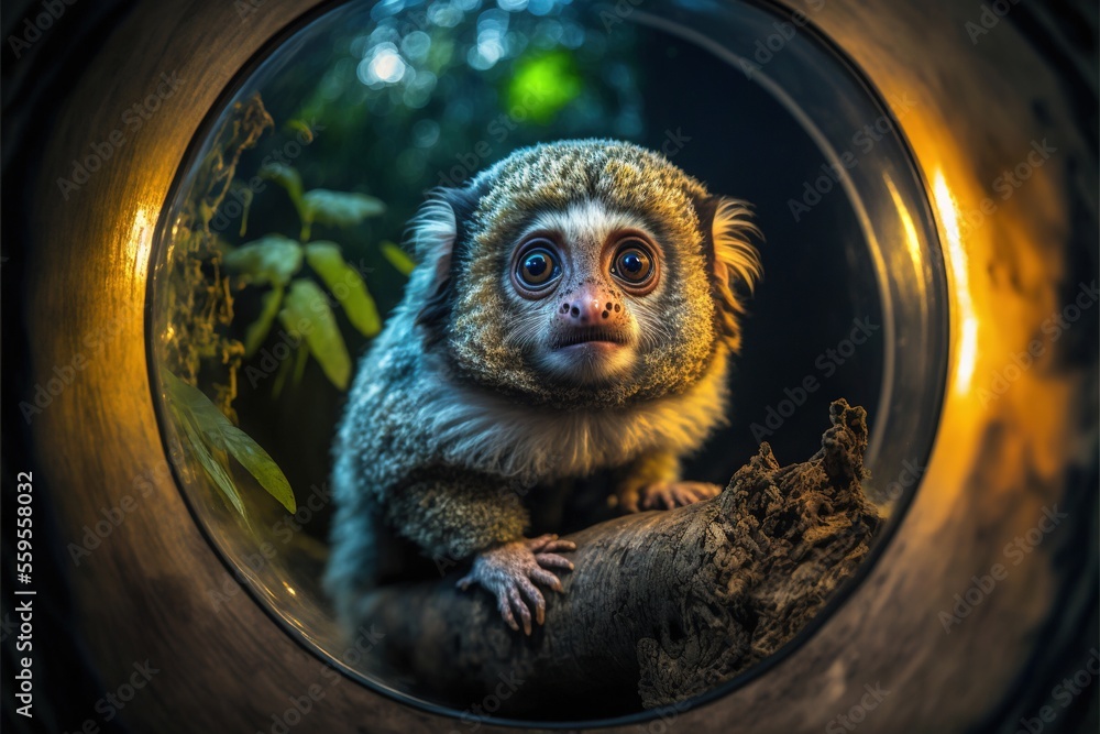 a monkey is sitting on a tree branch looking at the camera through a ...