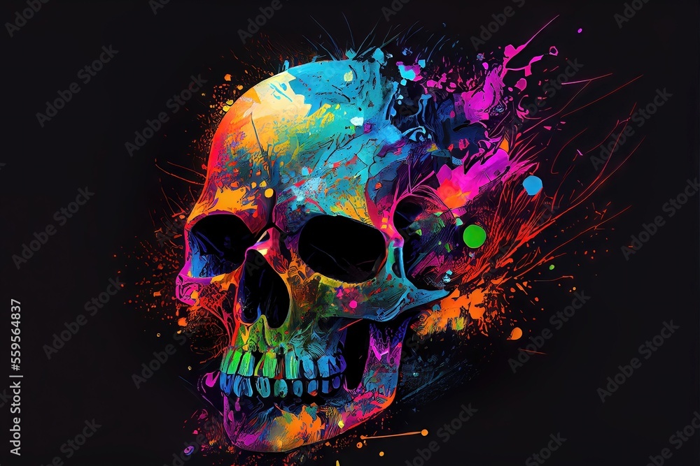 Colorful Rainbow Skull - Colorful polychromatic electricity in a broad ...