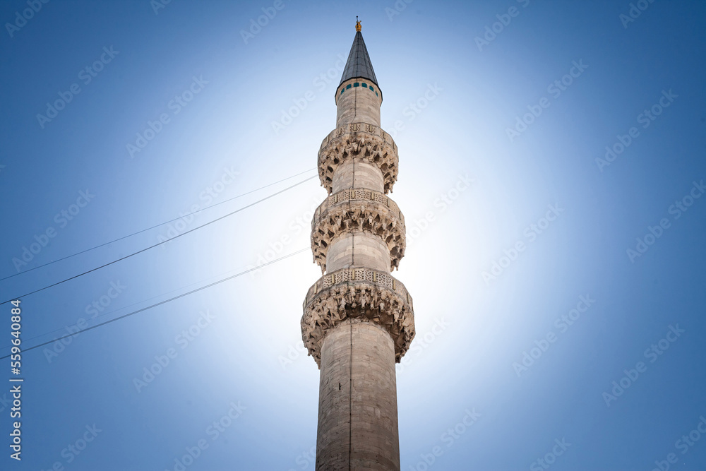Minaret tower of Sultanahmet camii in Istanbul, Turkey. Also called ...