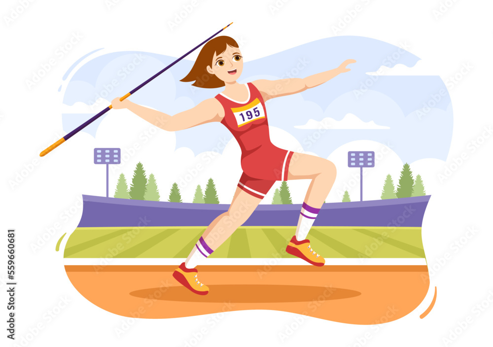 Javelin Throwing Athlete Illustration using a Long Lance Shaped Tool to ...