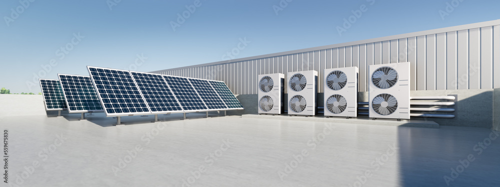 3d rendering of photovoltaic cell on solar panel, condenser unit or ...