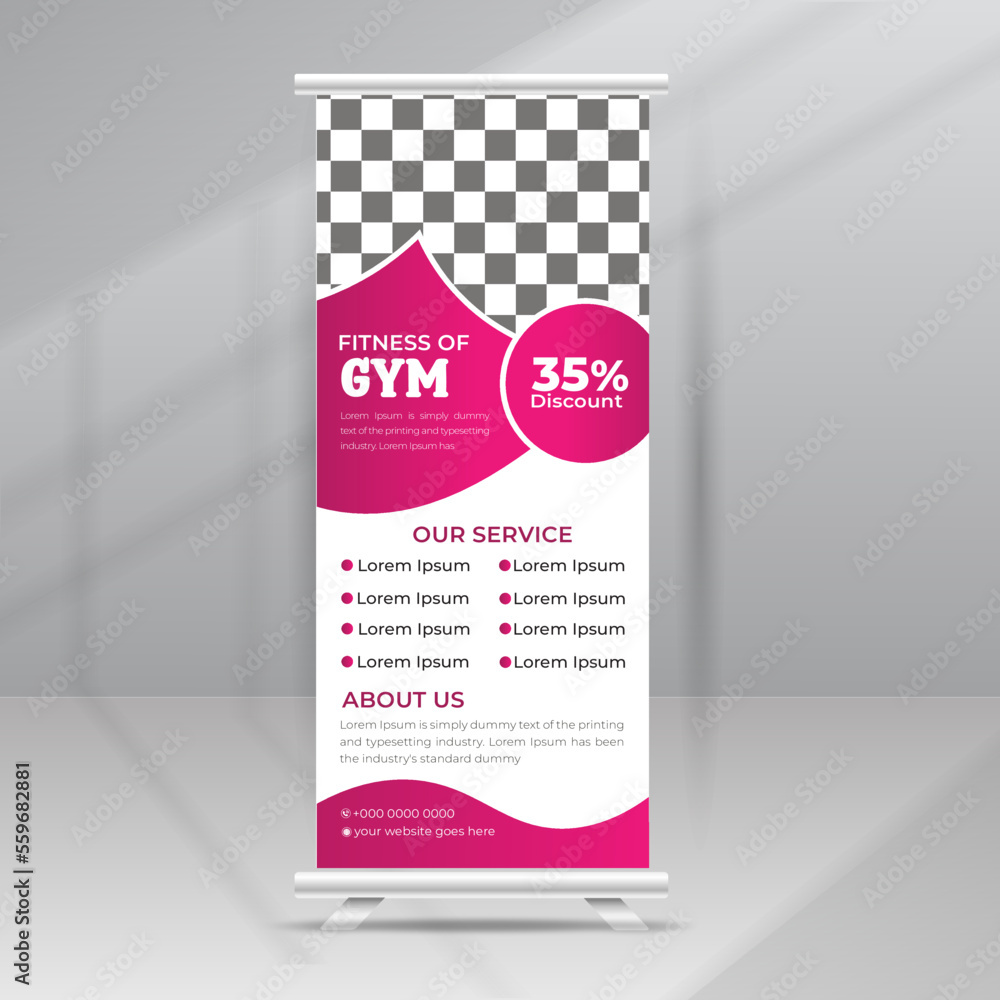 Body Fitness Roll up Banner Stand concept template for Gym Stock Vector ...